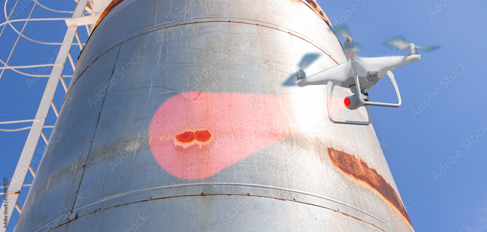 Aerial drone scanning of defects on pipe surface. Concept Industry ...