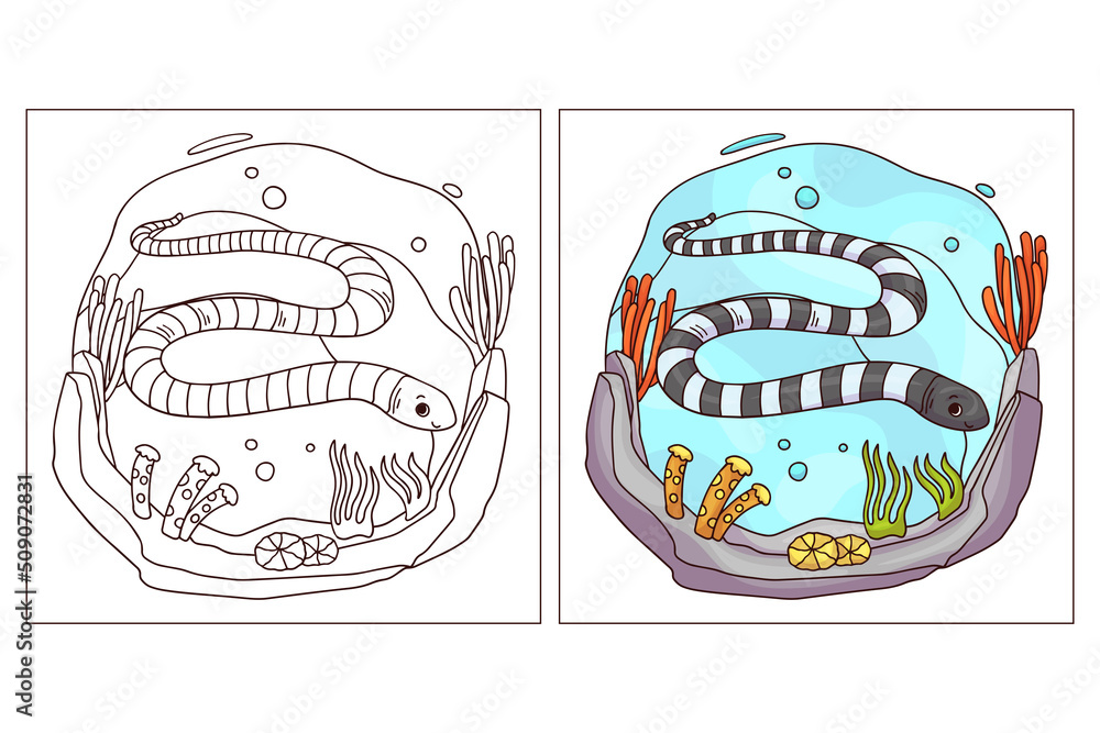 Hand drawn cute sea creature for colouring page Sea Snake Stock Vector ...