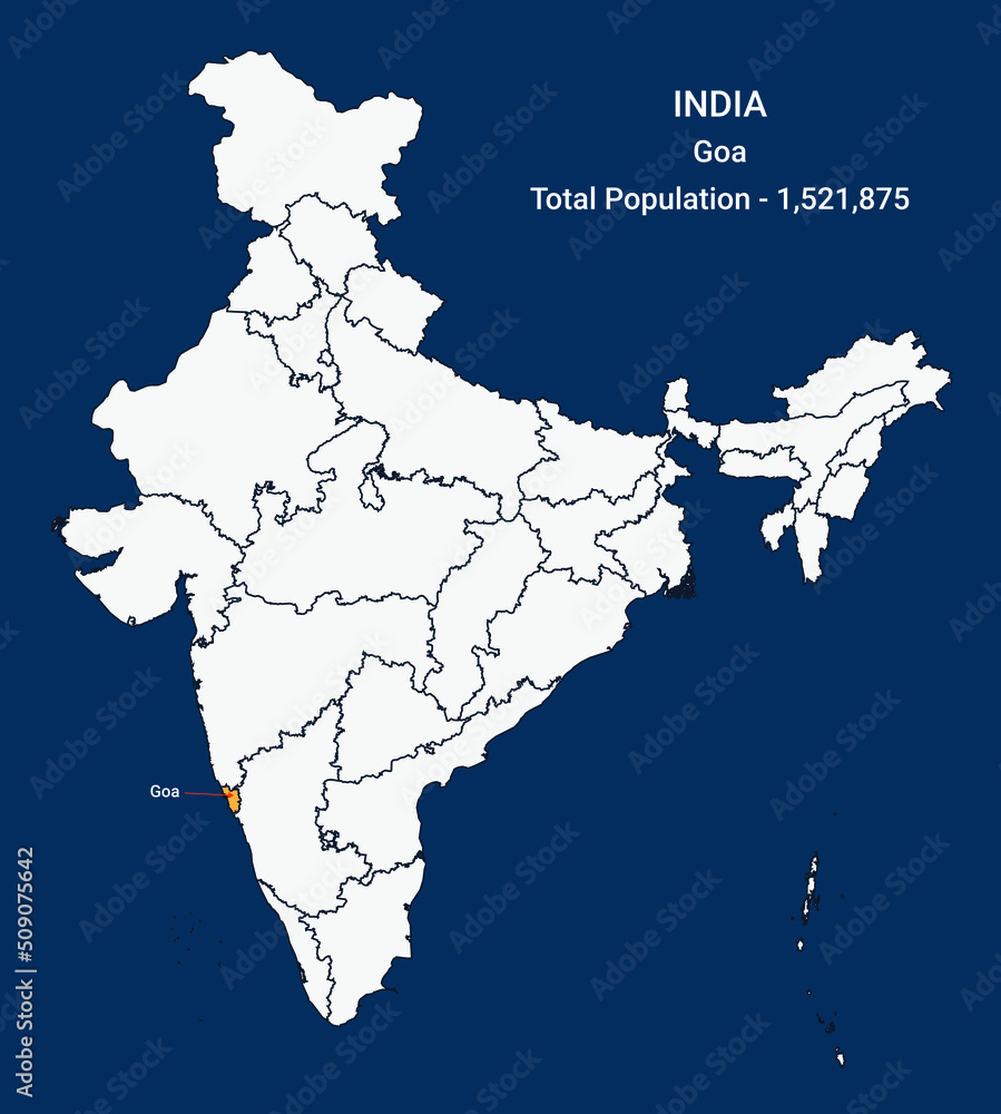Goa state location, formation and population in India Stock Vector ...