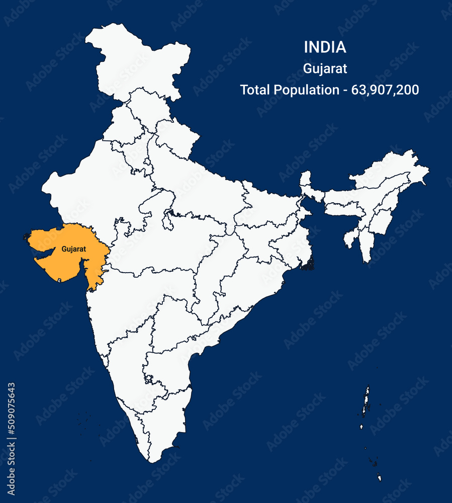 gujarat state location, formation and population in India Stock Vector ...