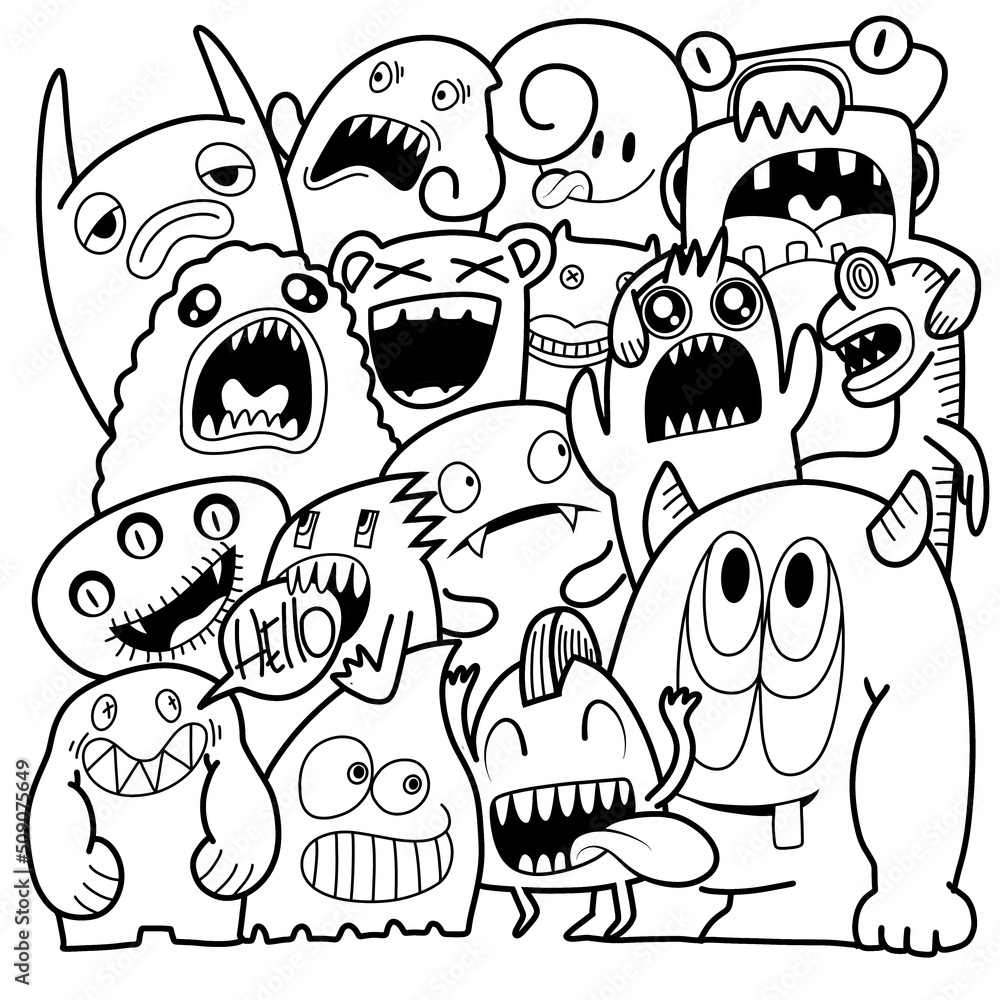 funny monsters. Cool hand drawn characters. Cartoon hand drawn doodles ...
