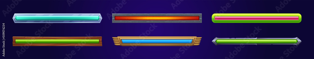 Game progress bars, cartoon vector process ui or gui interface design ...