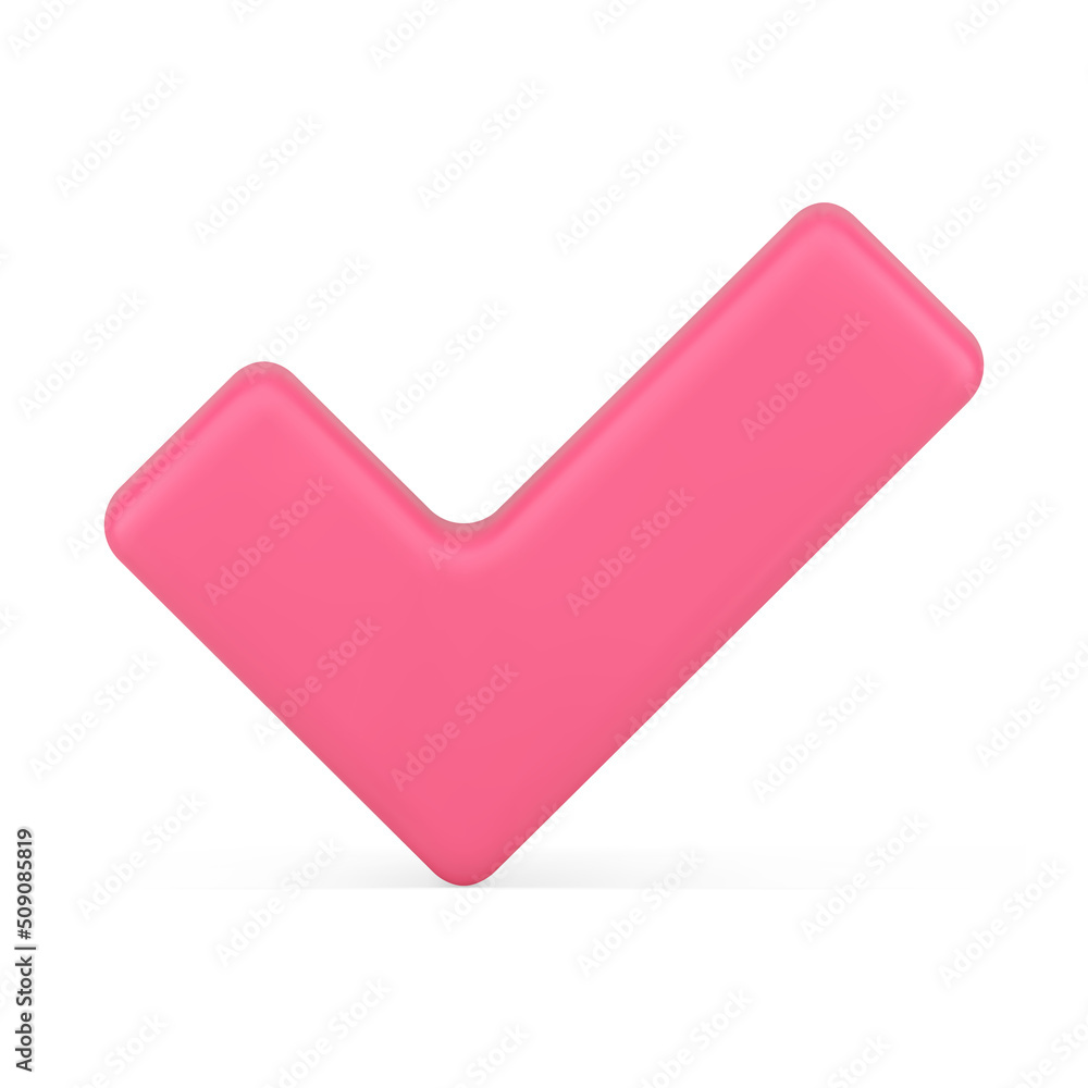 Pink realistic confirm check mark badge glossy decorative design front ...
