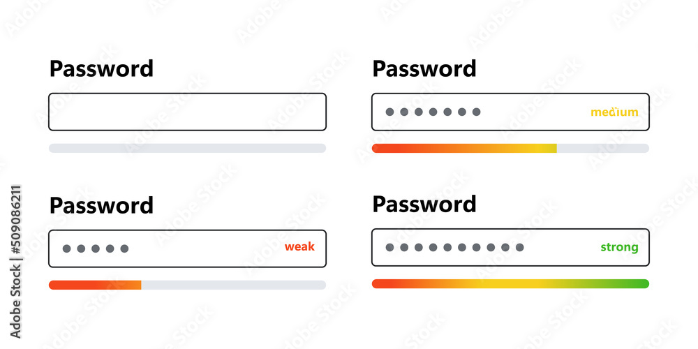 Password weak, medium and strong interface. Password form template for ...