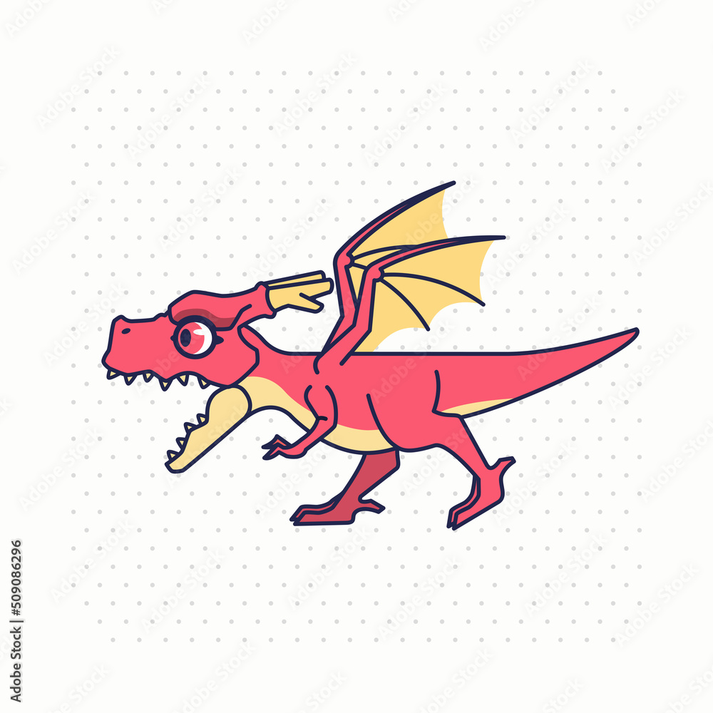 cute red dragon running pose mascot cartoon logo illustration Stock ...