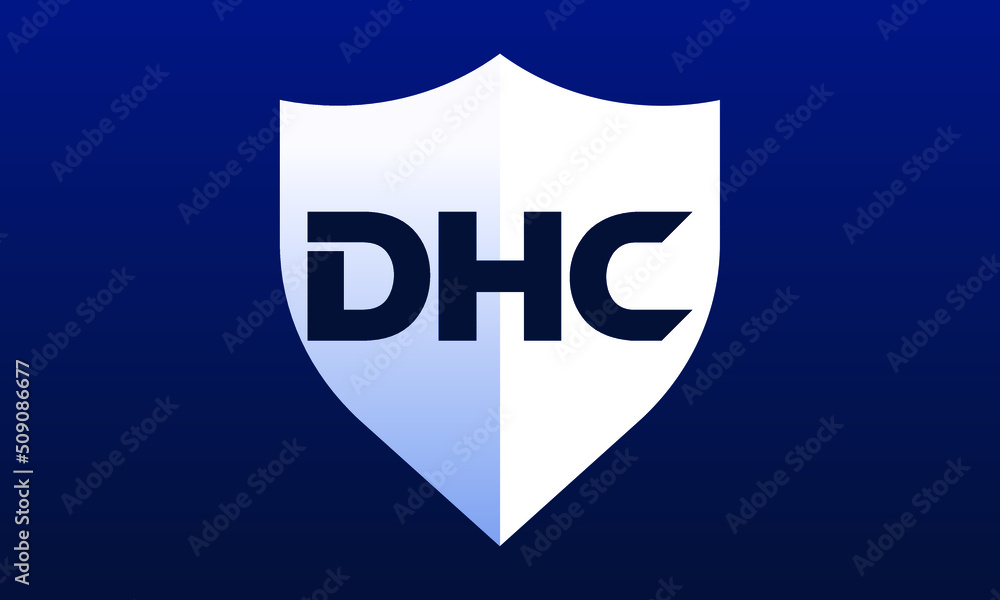 DHC shield logo design on blue background vector template | monogram ...