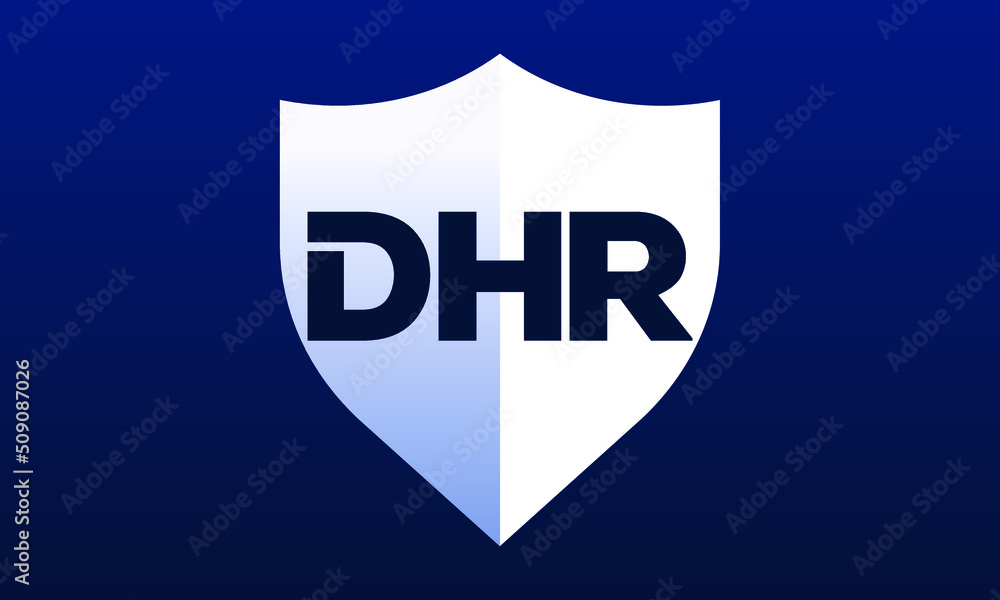 DHR shield logo design on blue background vector template | monogram ...