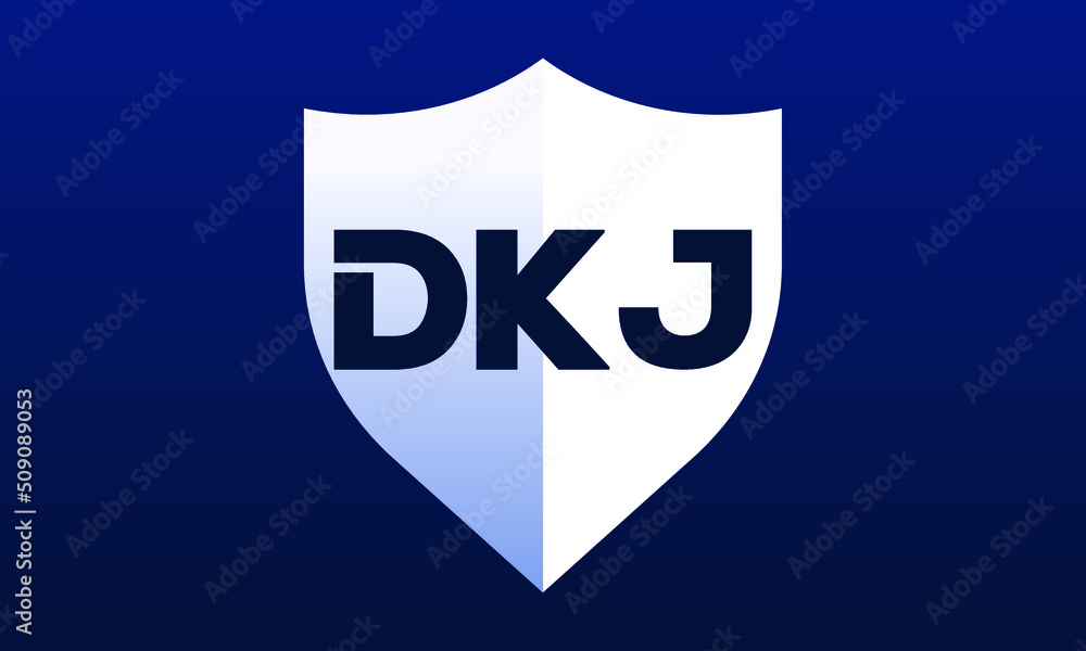 DKJ shield logo design on blue background vector template | monogram ...