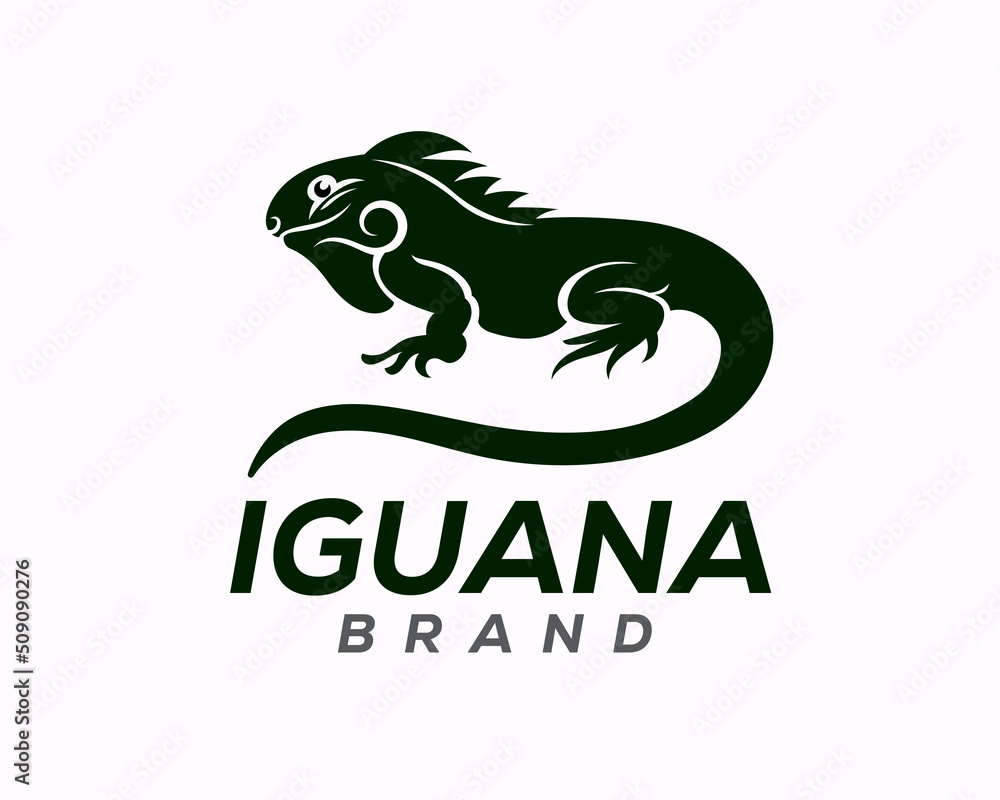 black white silhouette lizard, iguanas art logo design template ...