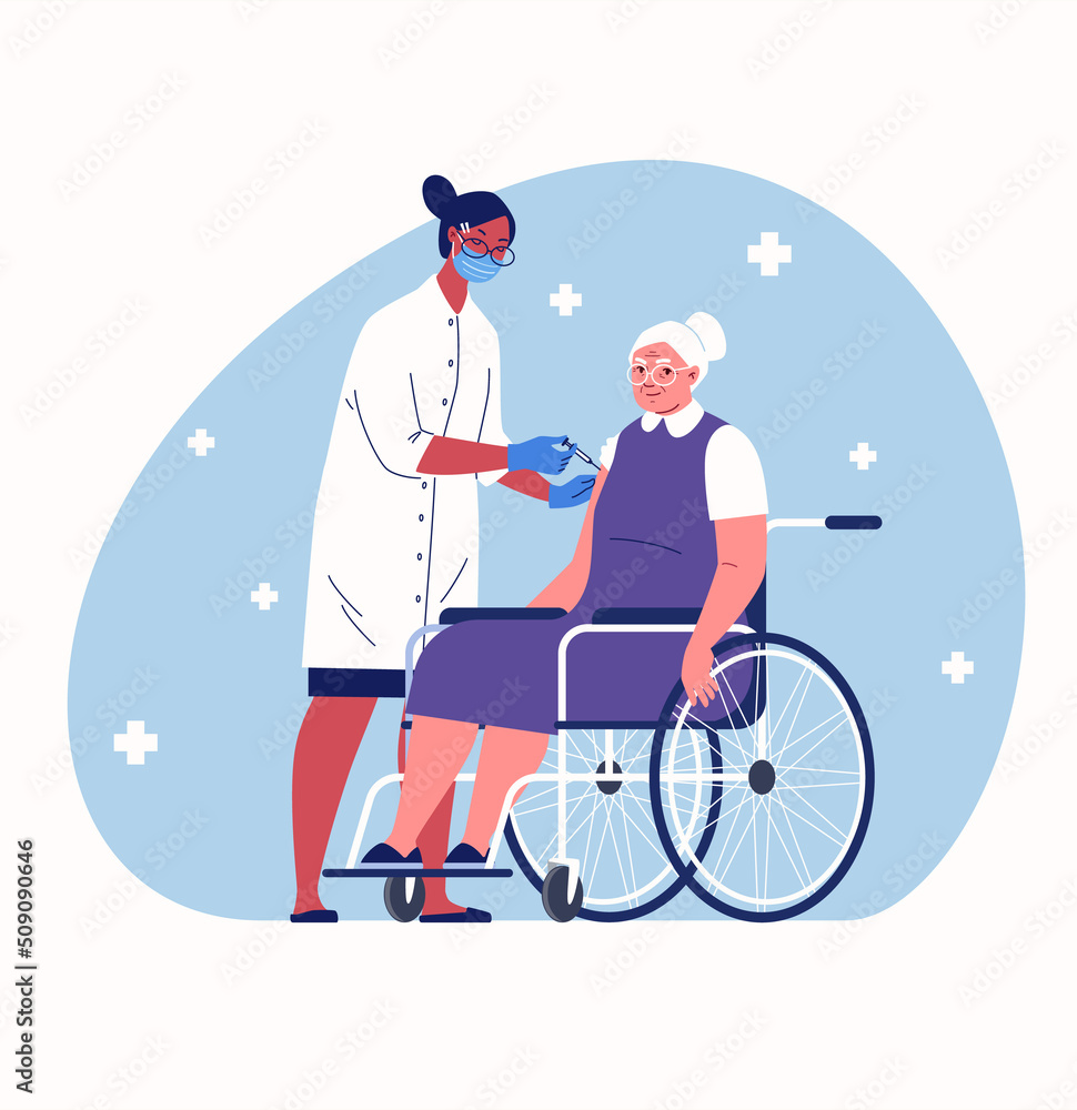 Vaccination against influenza and coronavirus. Nurse injects vaccine ...