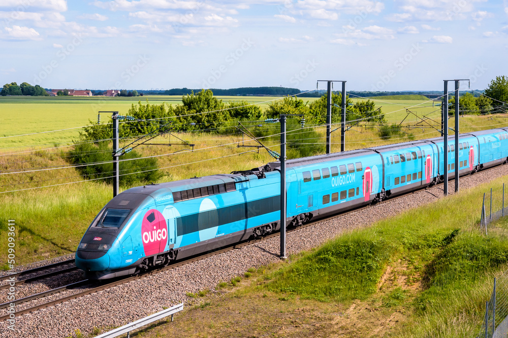 Champdeuil, France - June 1, 2022: A TGV Duplex Ouigo high speed train ...