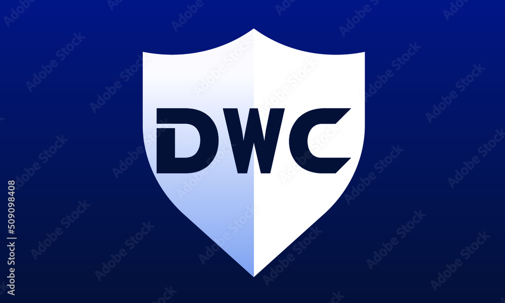 DWC shield logo design on blue background vector template | monogram ...