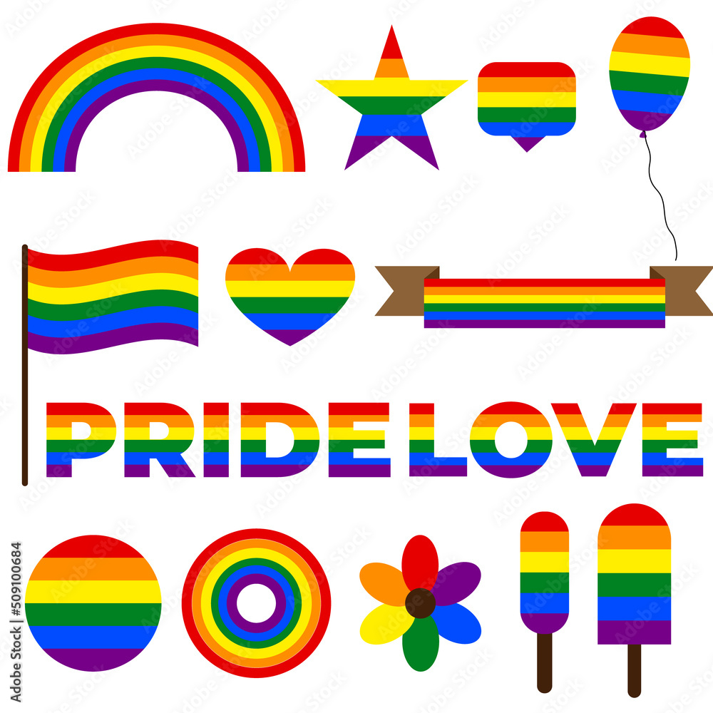 Pride month icons, set of LGBTQ community symbols, Vector LGBTQ ...