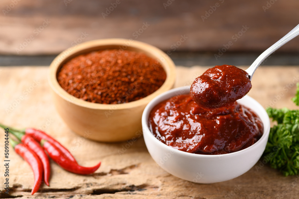 Korean gochujang (red chili paste), spicy and sweet fermented condiment ...