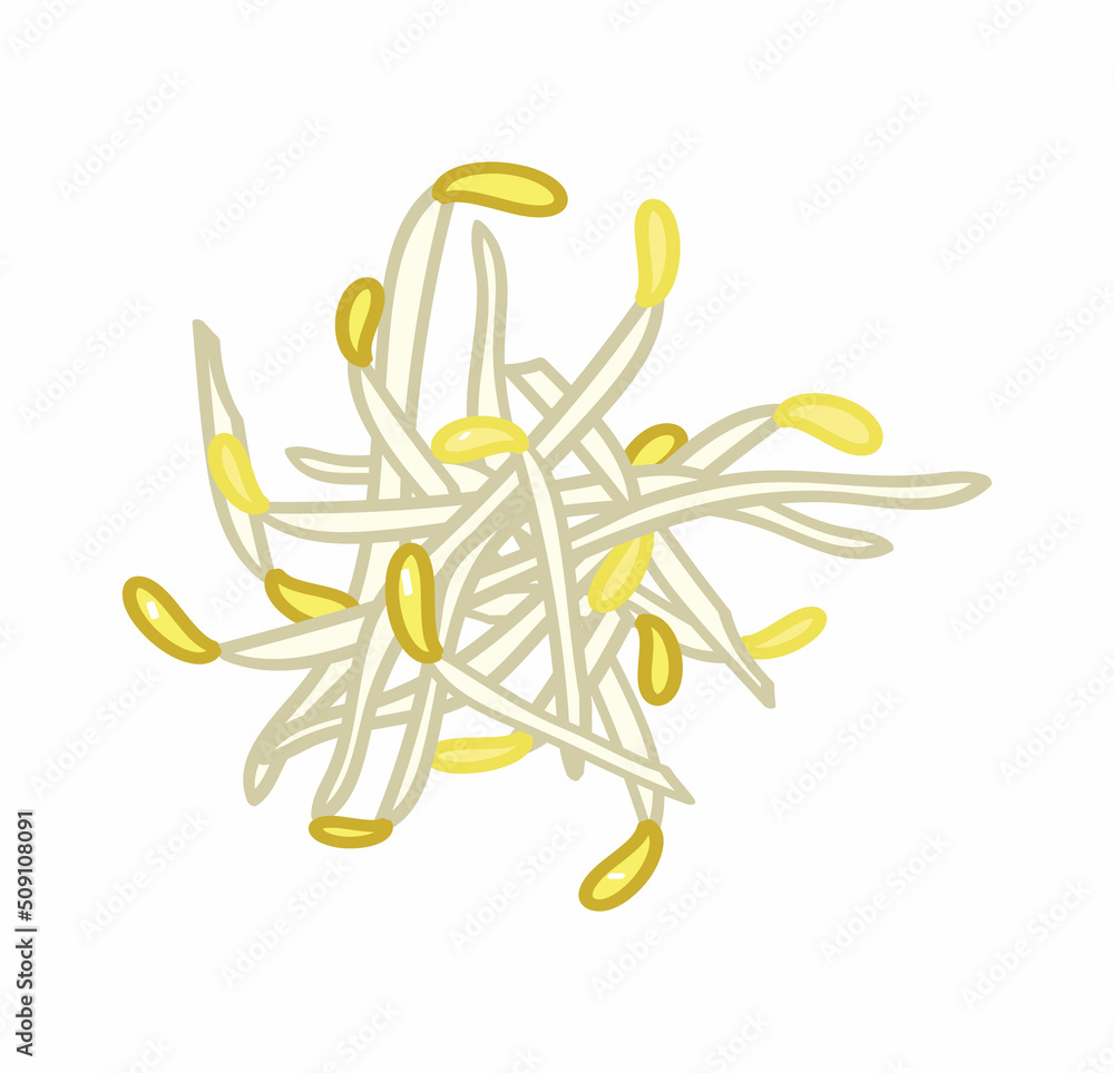 Simple cute green bean sprouts in flat simple cartoon style ...