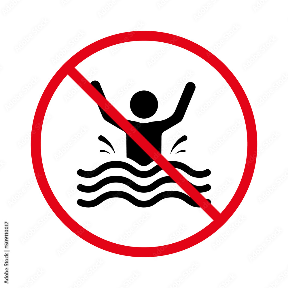 Caution Drown Man Black Silhouette Icon. Alert No Allowed Dive Swim ...