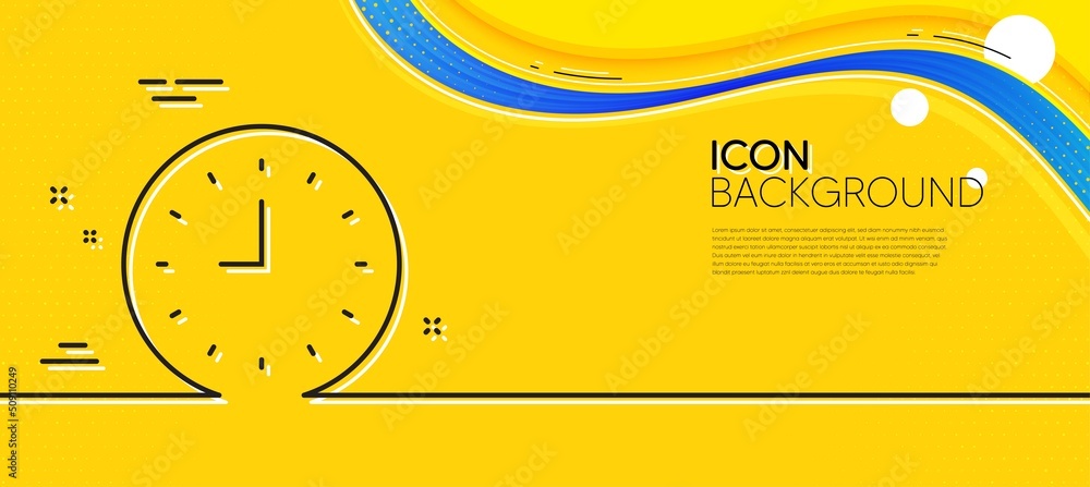 Clock line icon. Abstract yellow background. Time sign. Office Watch or ...