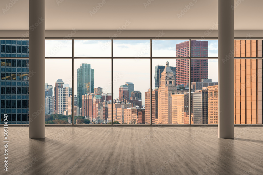 Downtown Chicago City Skyline Buildings from High Rise Window ...