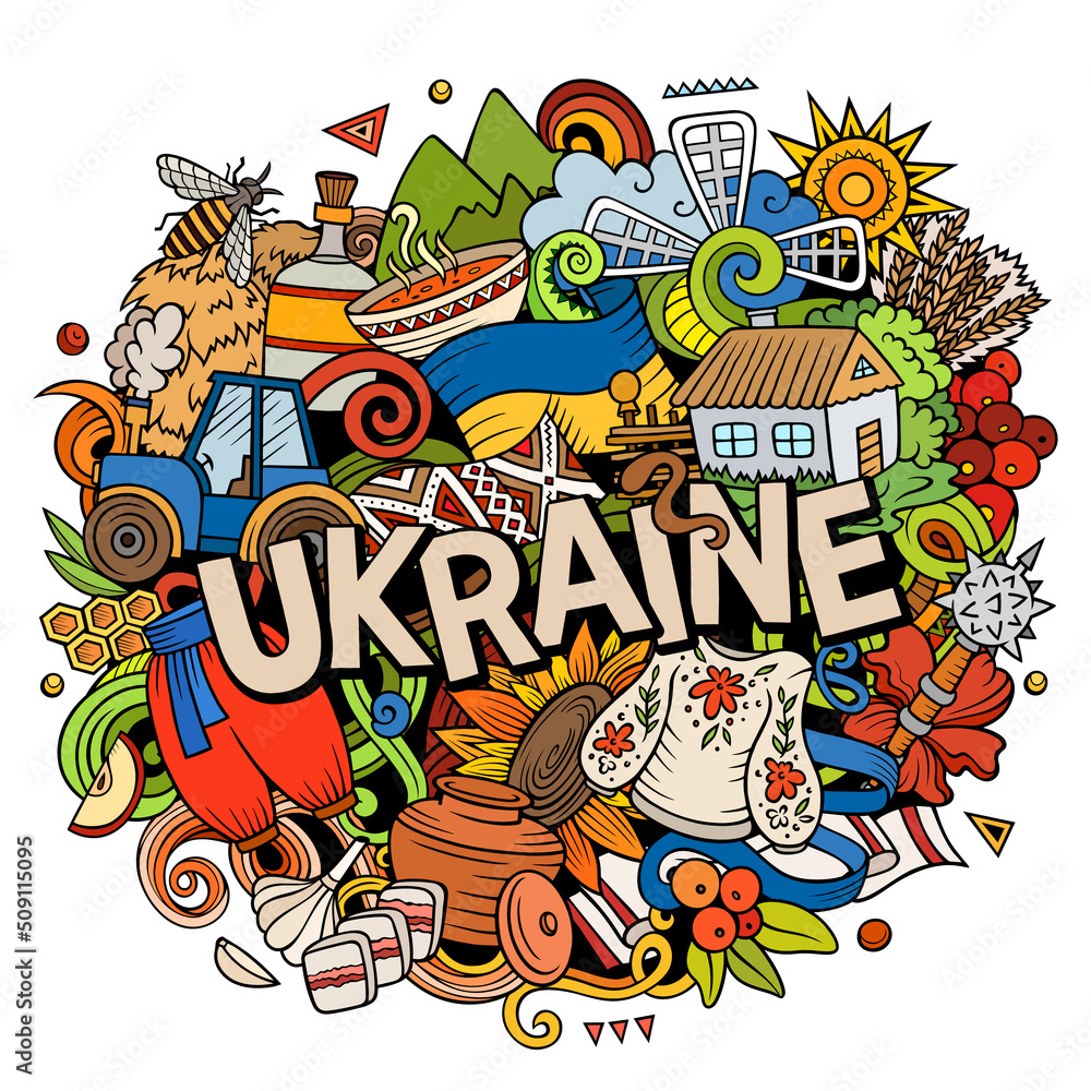 Ukraine hand drawn cartoon doodle illustration. Funny Ukrainian design ...