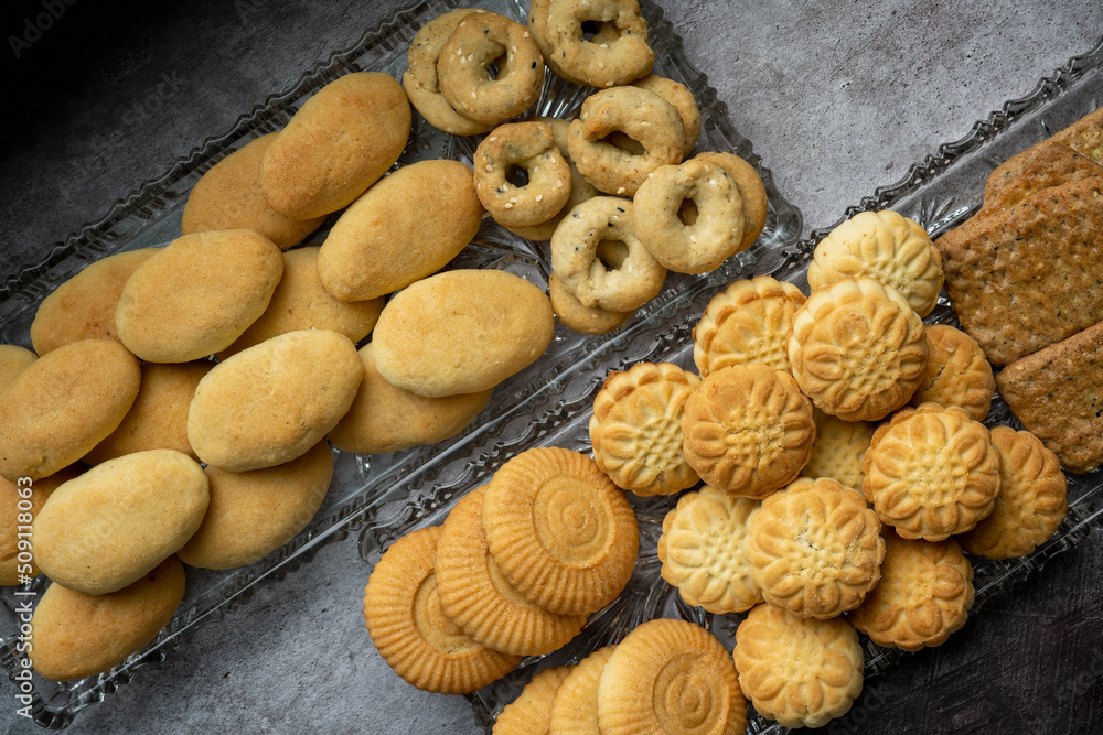 Assorted maamoul or mamoul cookies with dates , walnuts and pistachio ...
