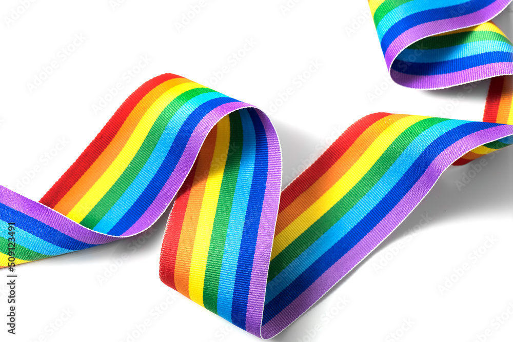 Colorful rainbow ribbon border design. LGBT colourful corner design ...
