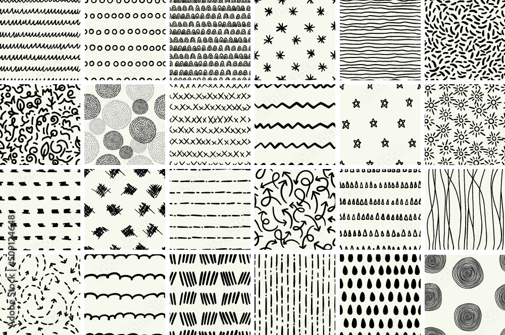 Big set seamless abstract hand-drawn patterns, line pattern, texture ...
