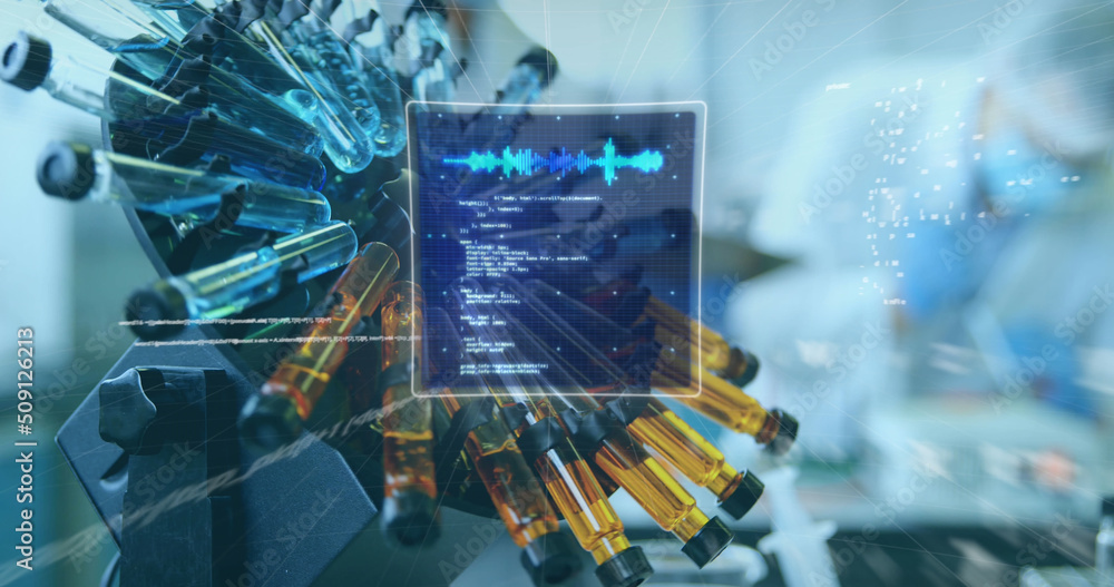 Image of scope scanning and data processing over scientific laboratory ...