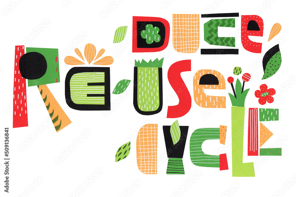 Lettering reduce, reuse, recycle. Unique handwritten lettering. Stock ...