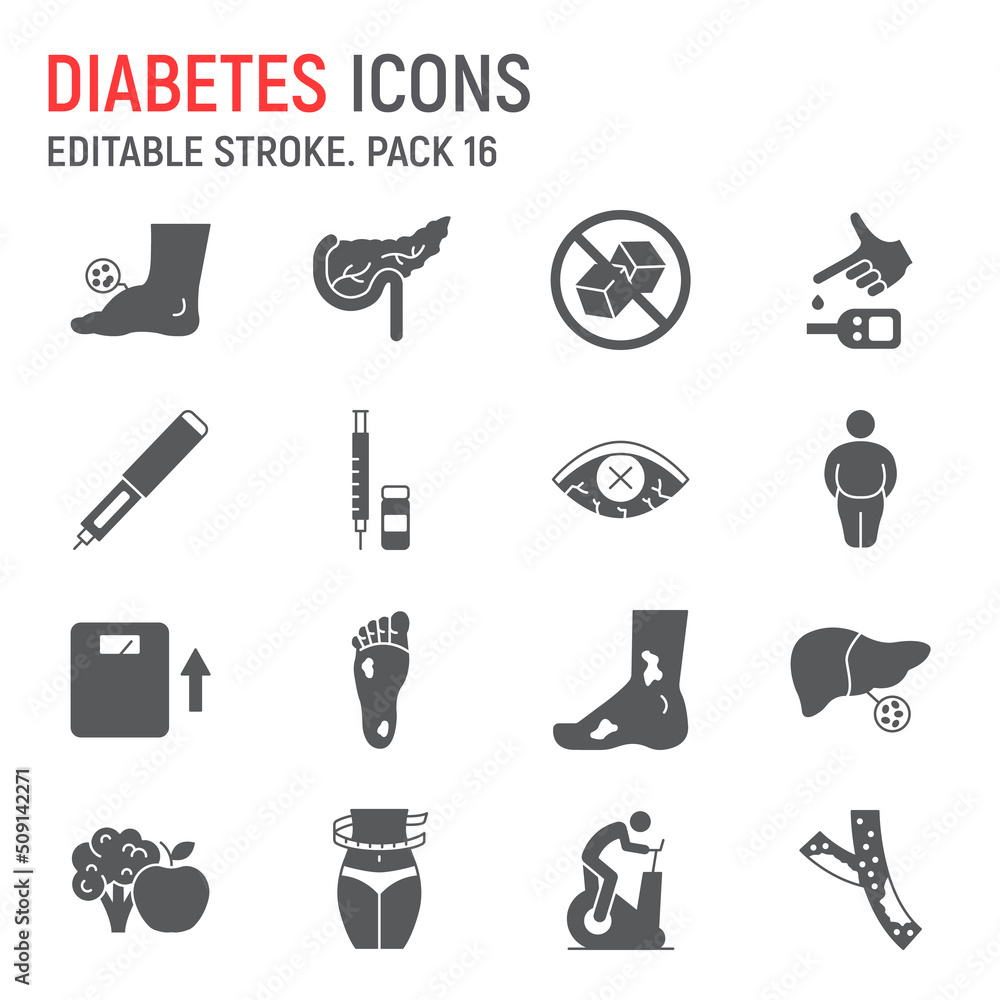 Diabetes disease line icon set, diabetic collection, vector graphics ...