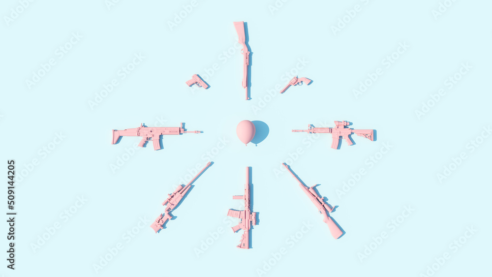 Pink Firearms and Balloon Innocent Victims Concept Pastel Blue ...