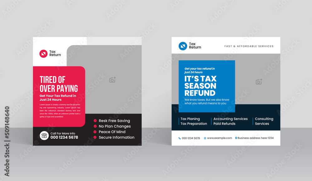 Income Tax return service social media banner template. Tax refund post ...