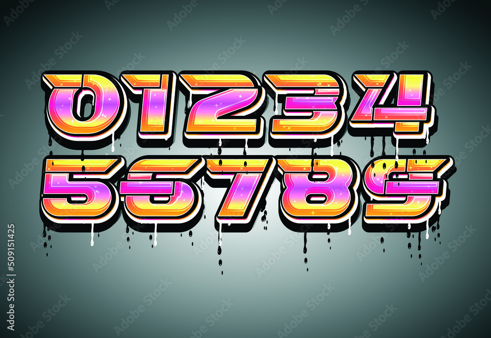 DIGIT OR NUMBER Hand lettering Graffiti Typography with Dripping Vector ...