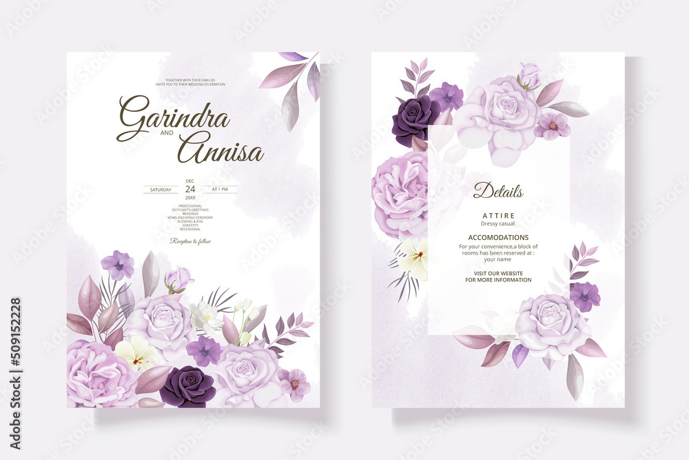 Beautiful purple floral frame wedding invitation card template Premium ...