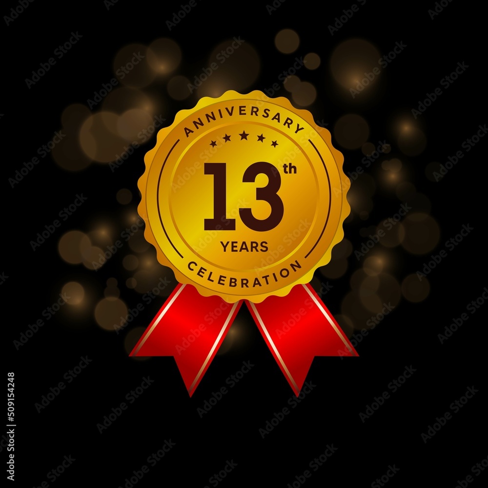 13 years anniversary logo with ribbon, golden Anniversary for booklet ...