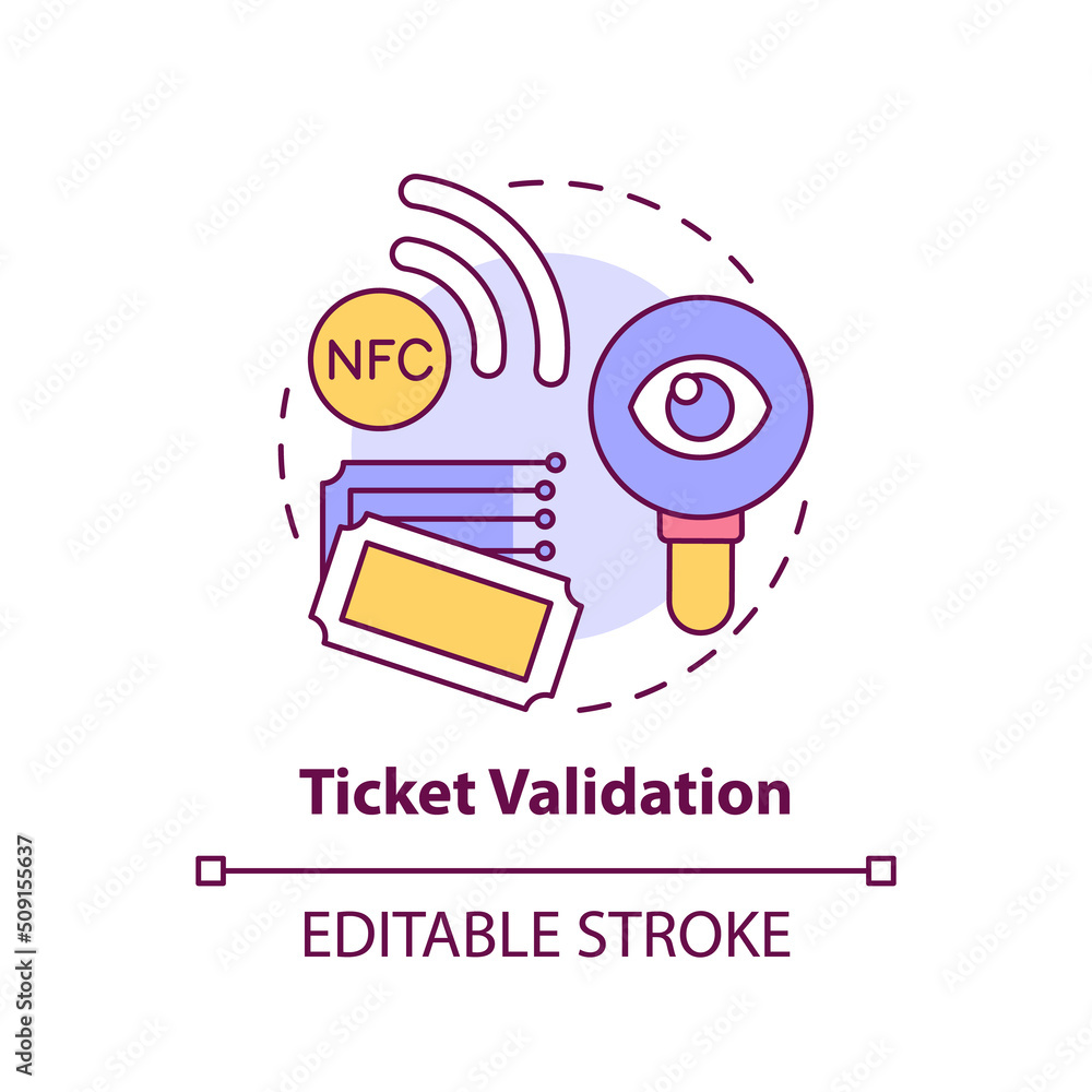 Ticket validation concept icon. Acquisition of transport ticket. Maas ...