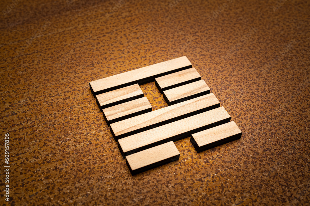 wooden Gene Key 18 i ging hexagram on rusty metal background human ...