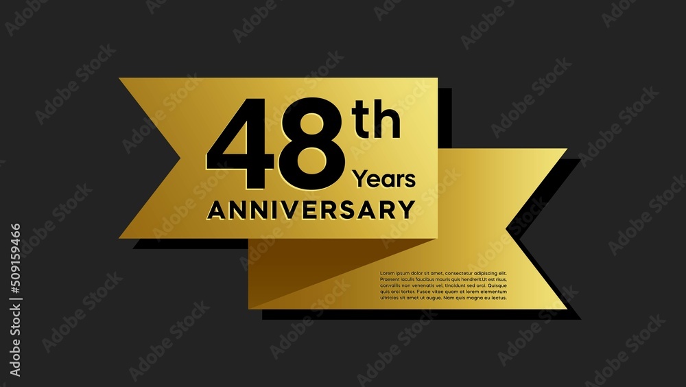 48 years anniversary logo with golden ribbon for booklet, leaflet ...