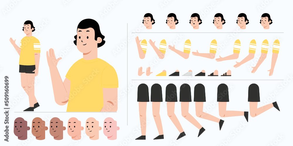 Young man character creation kit design for animation. City casual ...