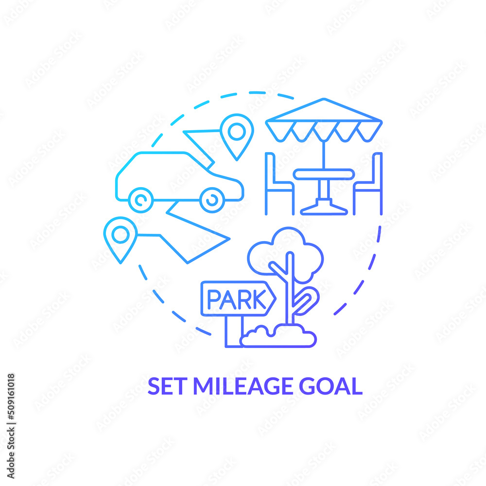 Set mileage goal blue gradient concept icon. Do regular stops to relax ...