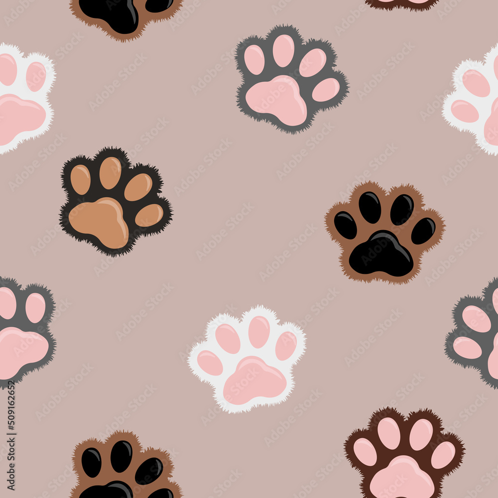 Cat paws pattern for textile fabrics. Seamless pattern vector ...