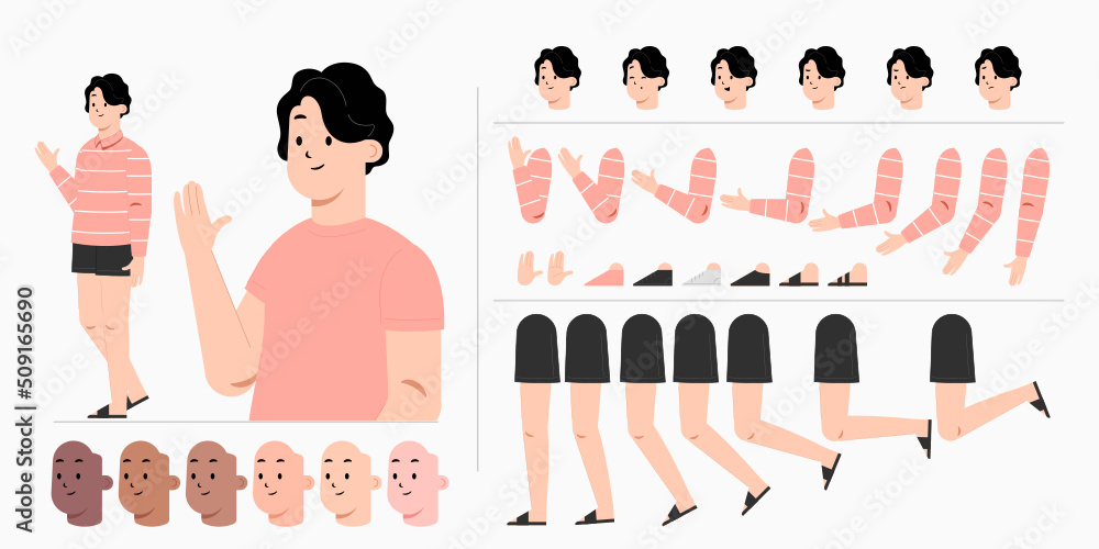 Young man character creation kit design for animation. City casual ...