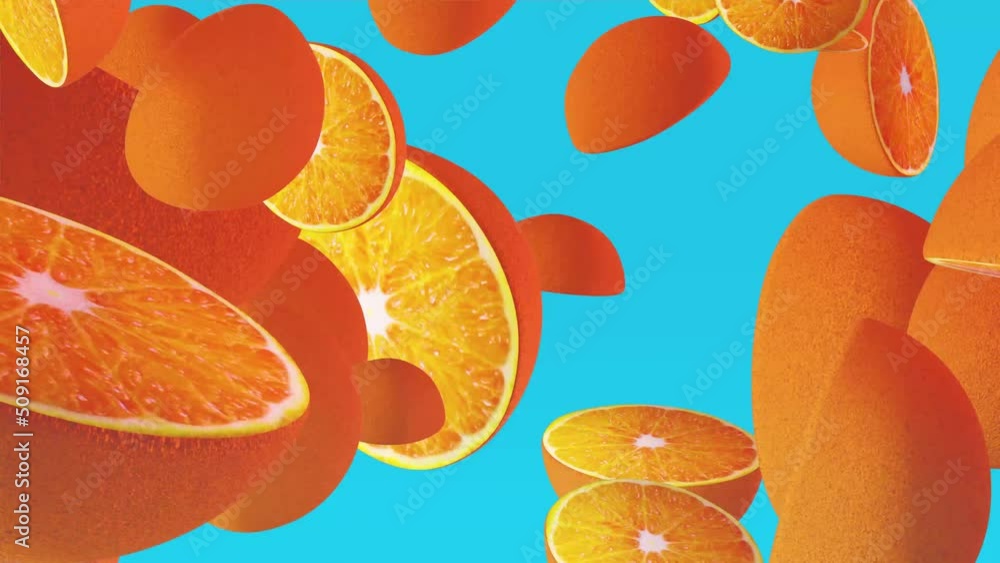 Oranges fruits falling from above endlessly in a loop - Background ...