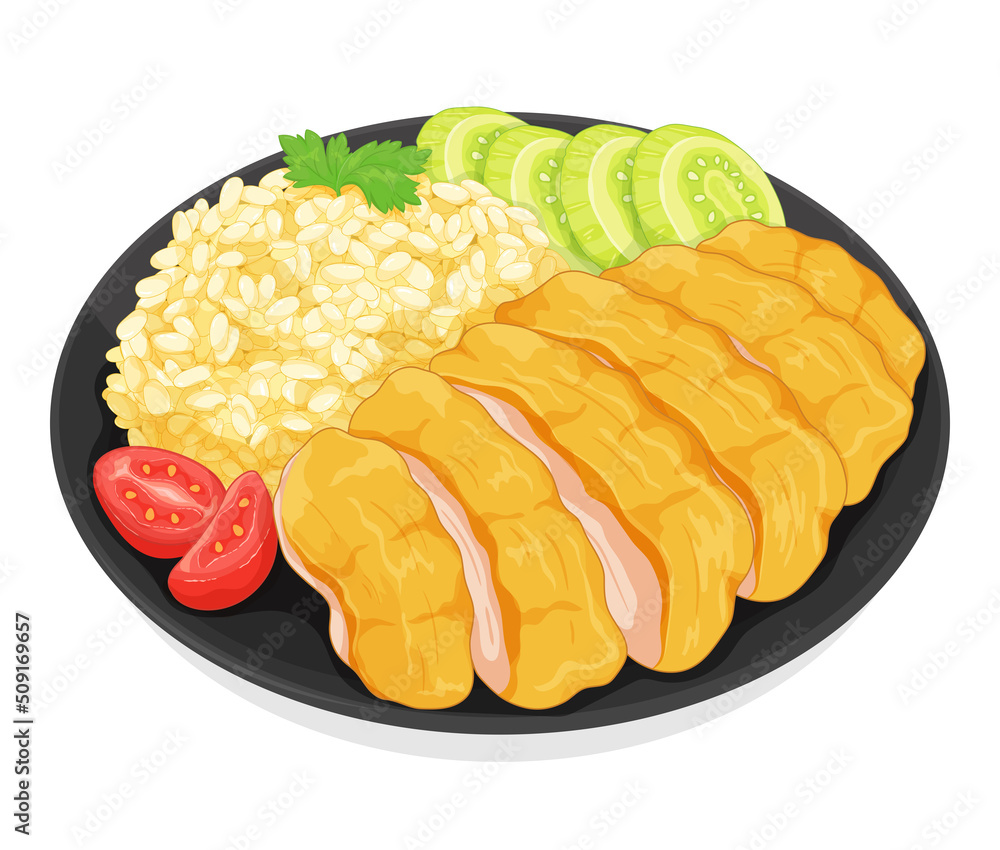 Chinese hainan chicken rice recipe illustration vector. asian food ...