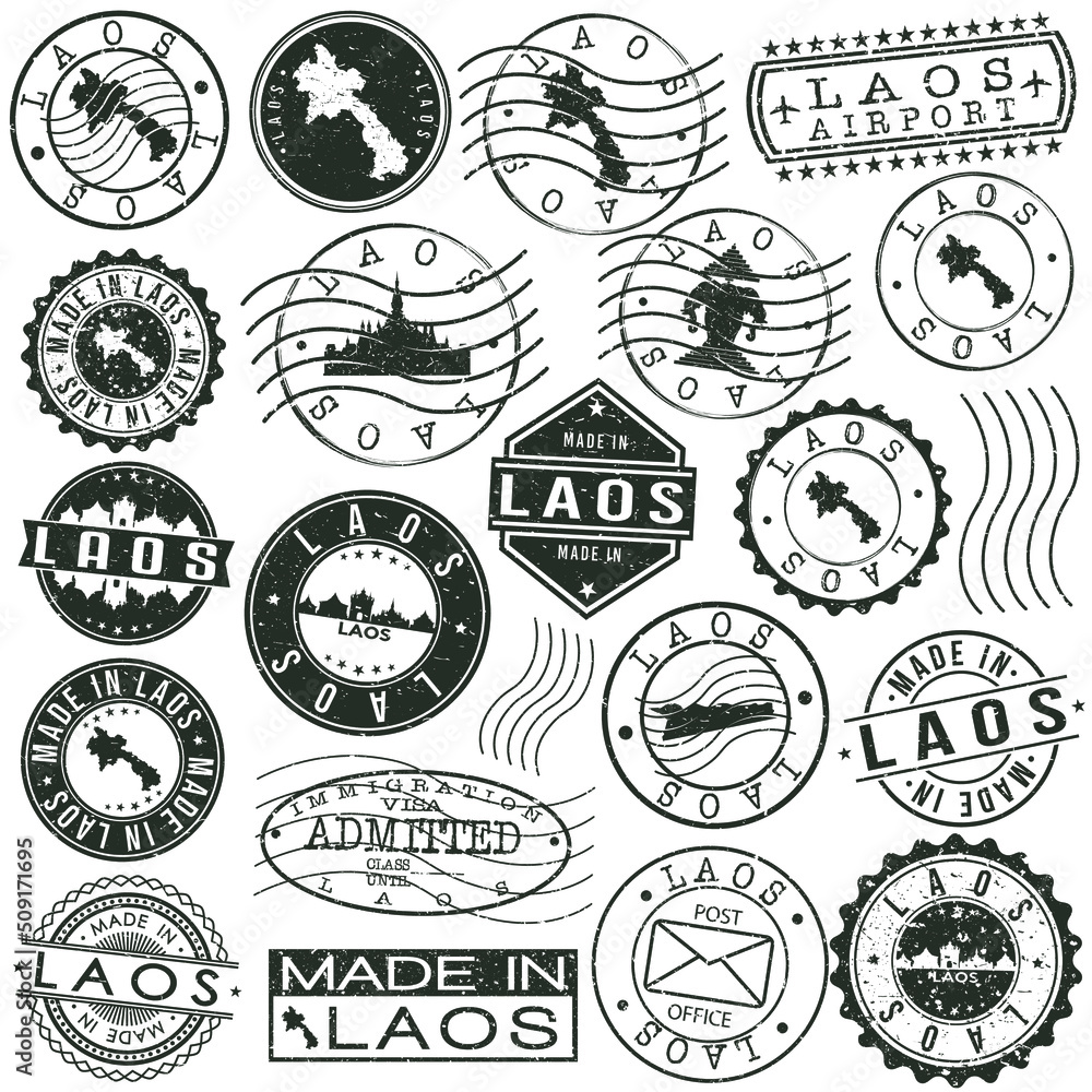 Laos Set of Stamps. Travel Stamp. Made In Product. Design Seals Old ...