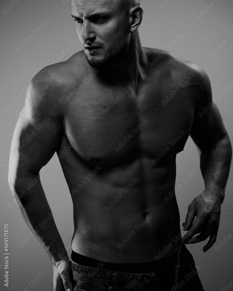 strong body of brutal man bw Stock Photo | Adobe Stock