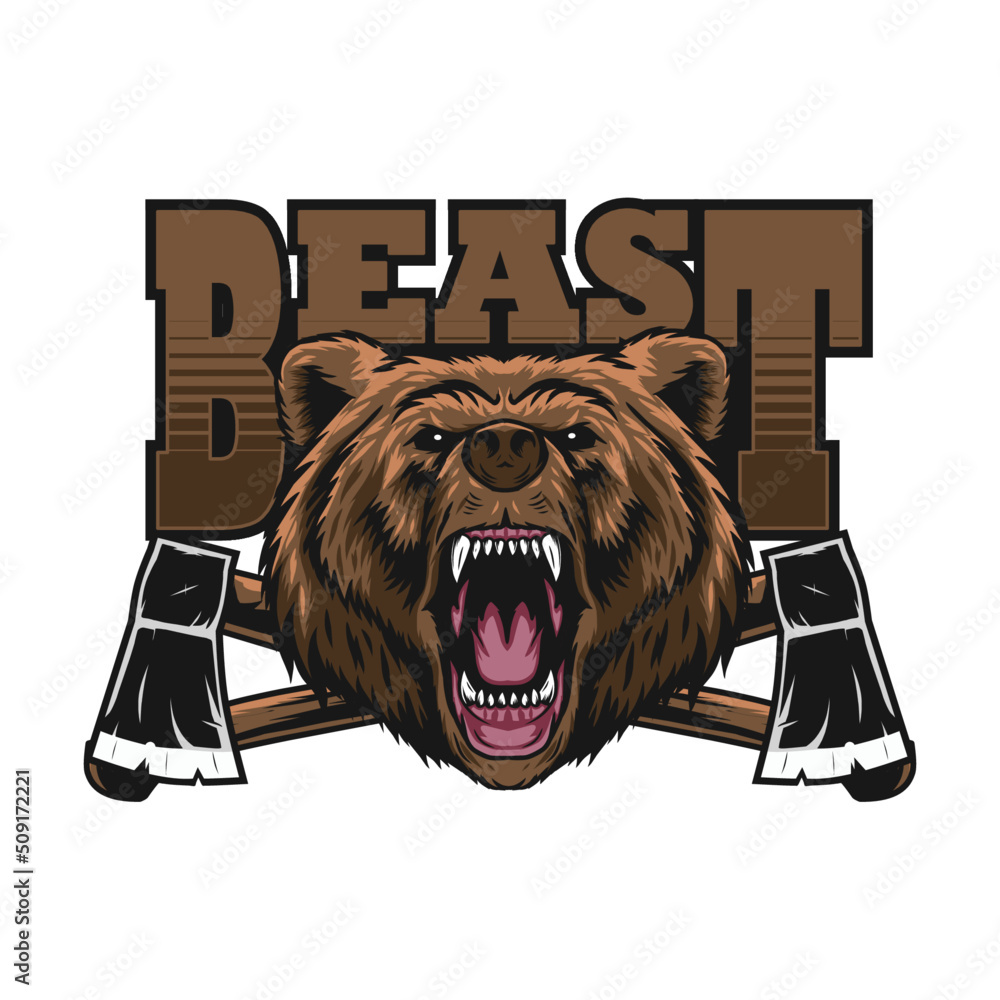 beast logo with bear head and axe Stock Vector | Adobe Stock