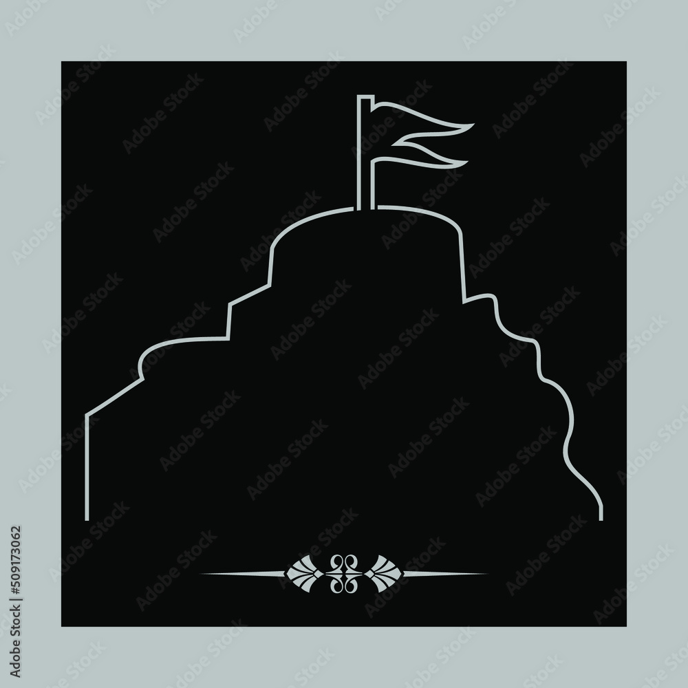 RAIGAD FORT VECTOR LINE ART WITH HINDU FLAG Stock Vector | Adobe Stock