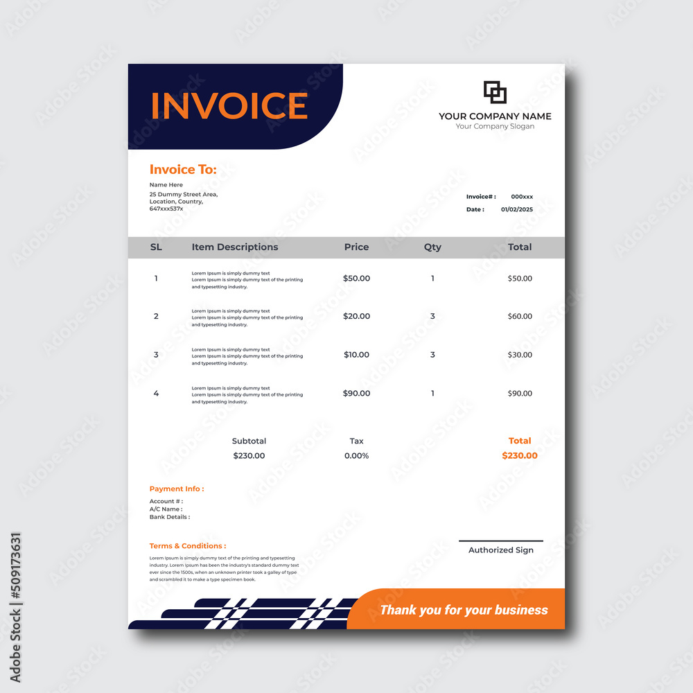 Vetor de Minimal Corporate Business Invoice Design Template. Design For ...