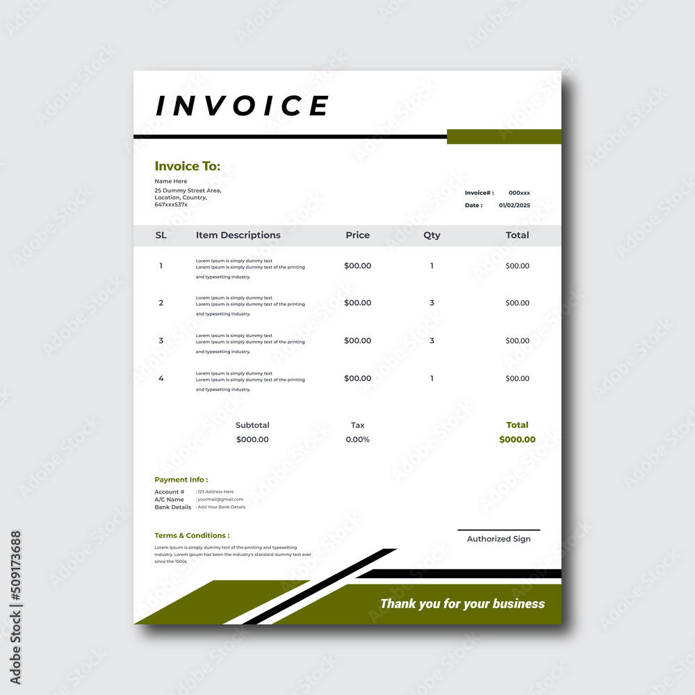 Corporate business invoice design template. Professional and minimal ...