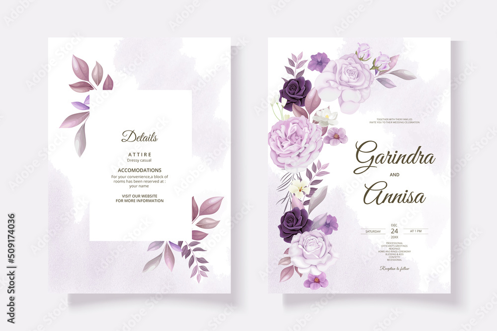 Beautiful purple floral frame wedding invitation card template Premium ...